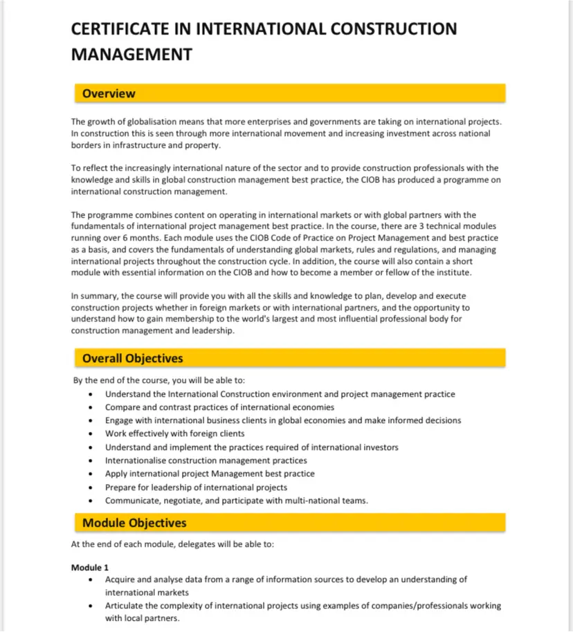 Certificate in Construction Project Management :: CIOB Academy MENA