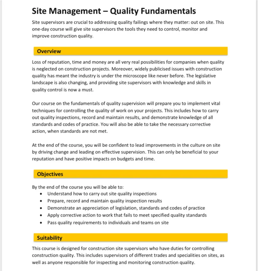 Site Management – Quality Fundamentals – Online Classroom :: CIOB ...