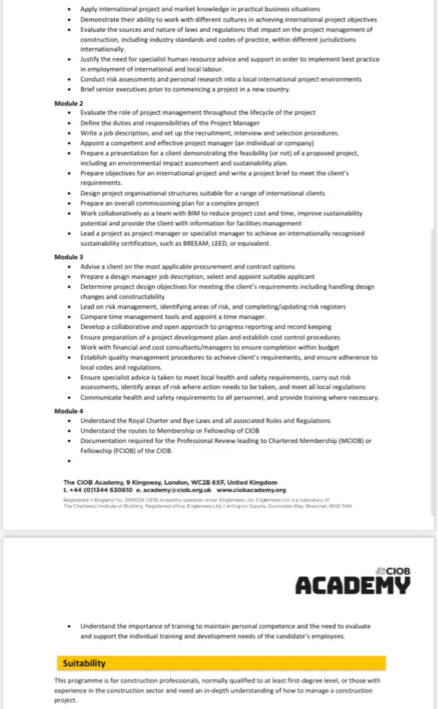 Certificate in Construction Project Management :: CIOB Academy MENA